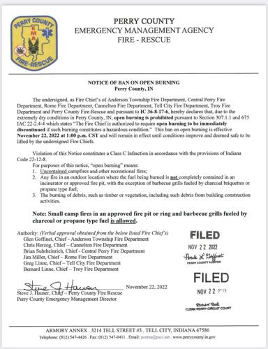 Perry County officials issue burn ban due to dry conditions | Indiana ...