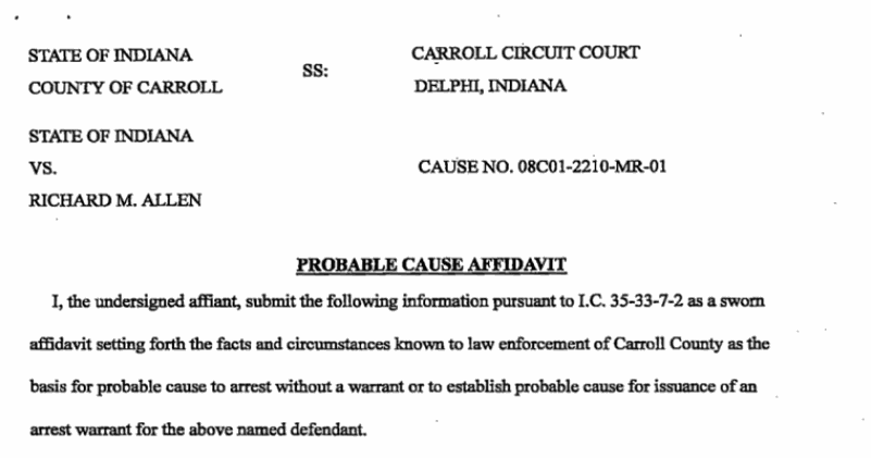 Probable cause affidavit released on Delphi murder investigation | | wevv.com