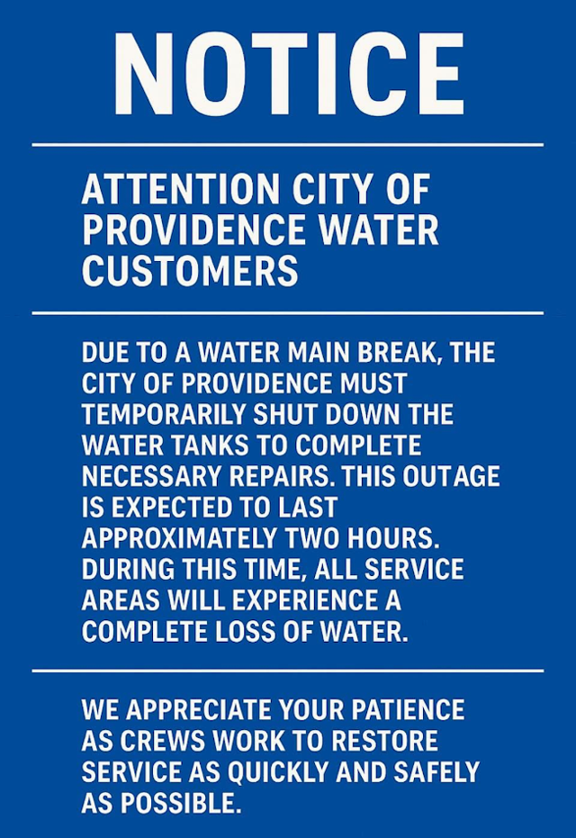 Water main break in Providence: expect 2-hour outage | News | wevv.com