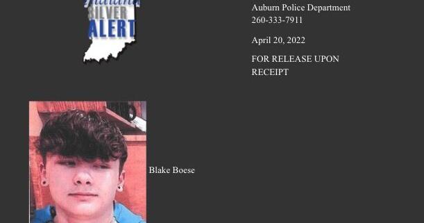 Indiana Silver Alert canceled for Blake Boese of Auburn | Local | wfft.com