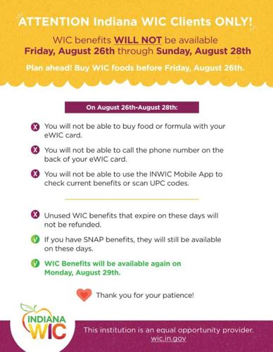 Indiana WIC benefits will not be available August 26 - August 28 ...