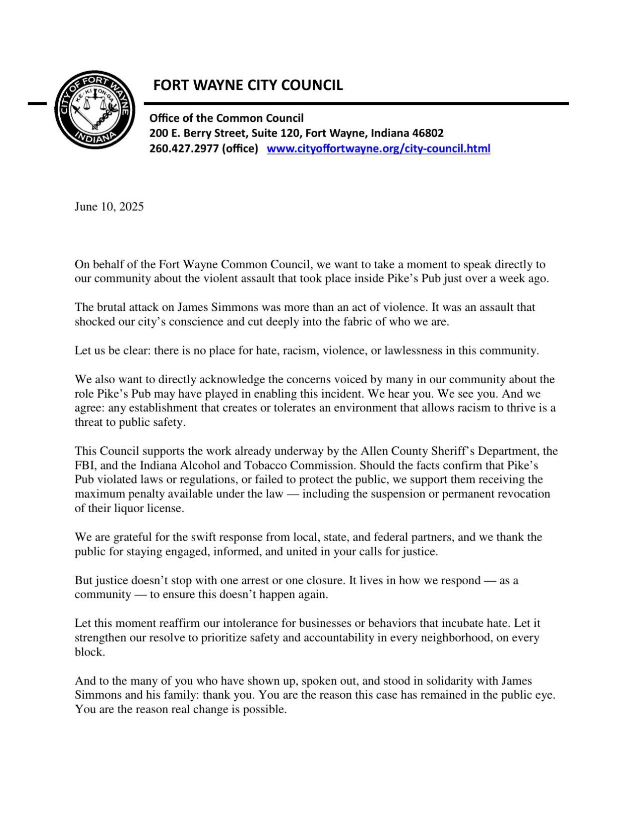 Fort Wayne council condemns assault at Pike’s Pub, vows action | News ...