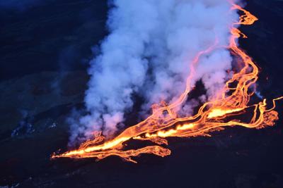 lava flowing down volcano