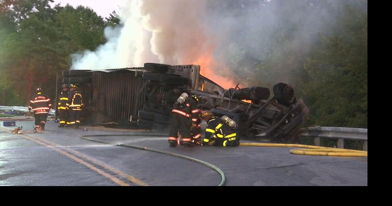 Route 93 remains closed after tractor trailer rolls over, catches fire ...