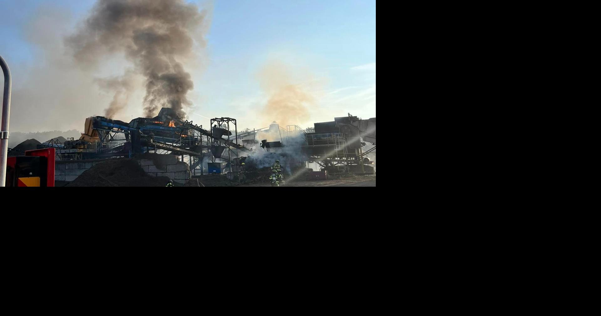 Crews work for hours to extinguish smoky industrial conveyor machine ...