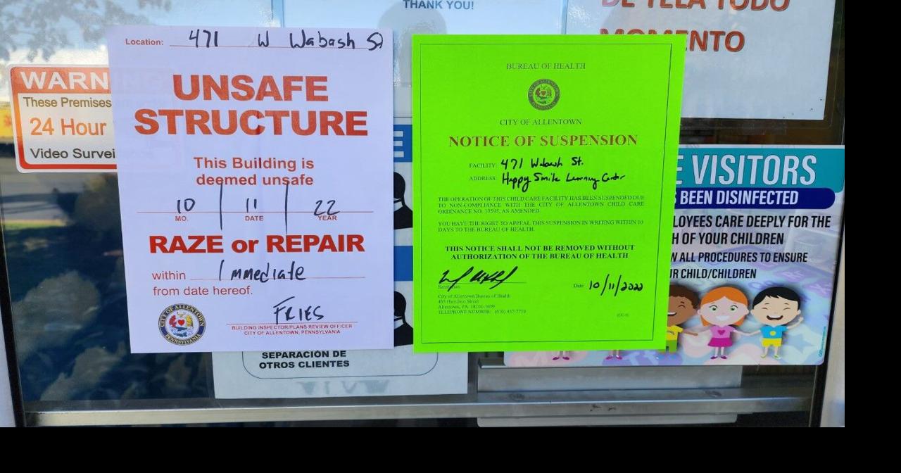 Unsafe structure sign at Little Smile daycare Allentown | | wfmz.com