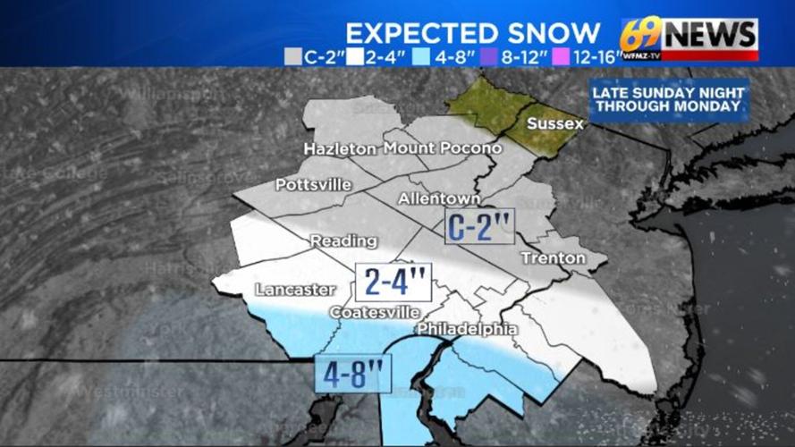 Light snow on track for Monday, higher totals stay south | Weather ...