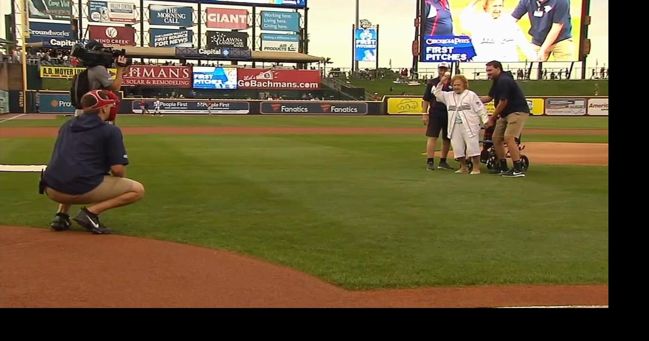105-year-old makes her perfect pitch at IronPigs game | Lehigh Valley ...
