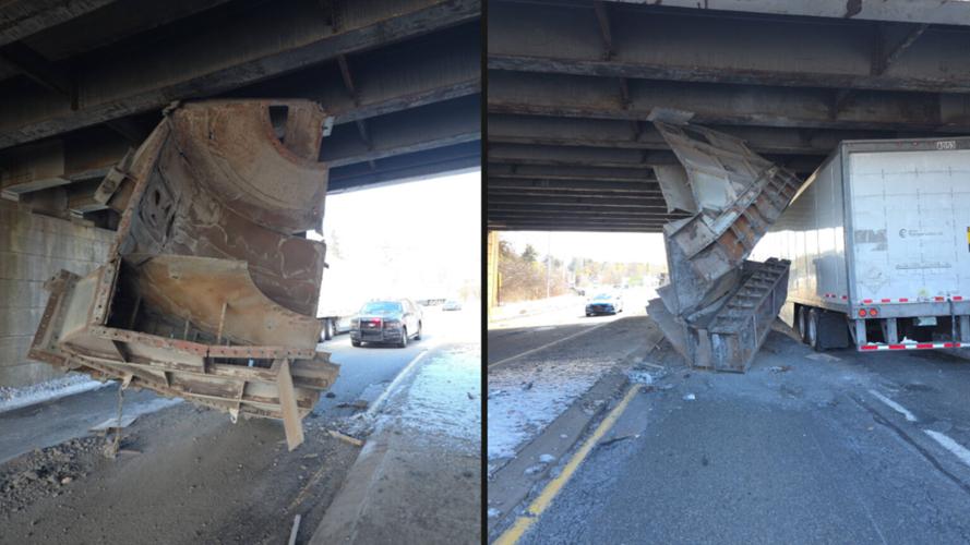 Large piece of metal stuck under Route 22 overpass removed, Route 512 ...