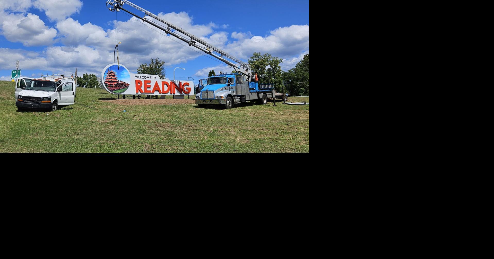 Welcome sign featuring iconic Reading landmarks installed on 422 ...