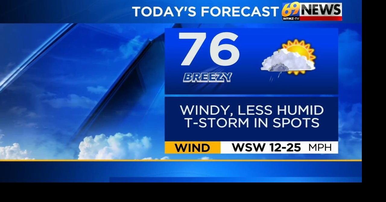 Windy and turning less humid later today along with a shower or ...