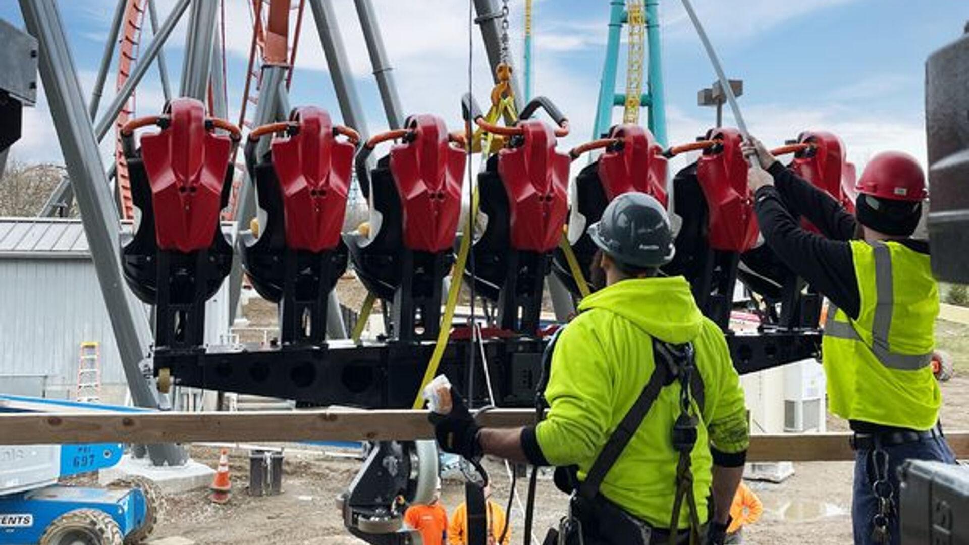 Dorney Park moves 1st train to station for new Iron Menace roller ...