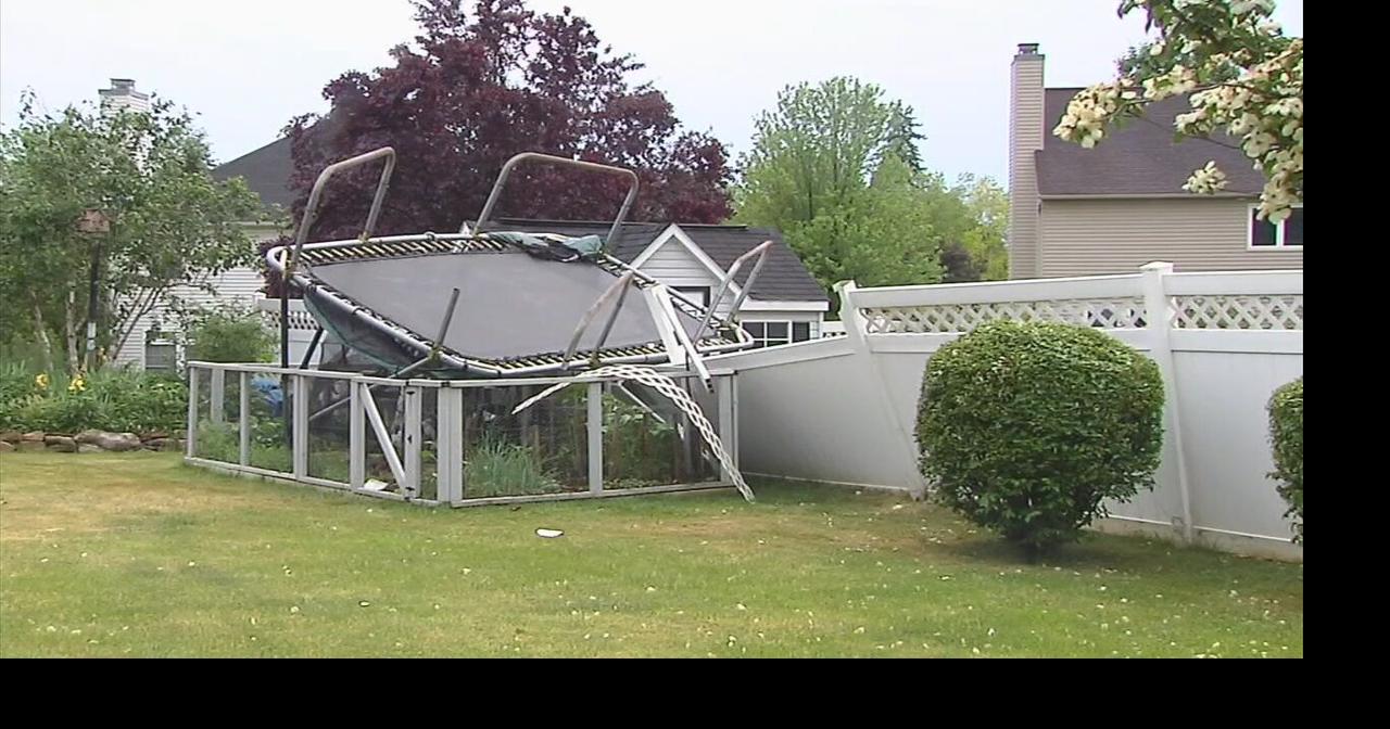 Trampoline blows across yard during strong storm | Lehigh Valley ...