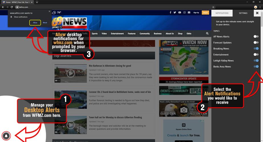 How to setup Desktop Alert Notifications from WFMZ.com | Station | wfmz.com