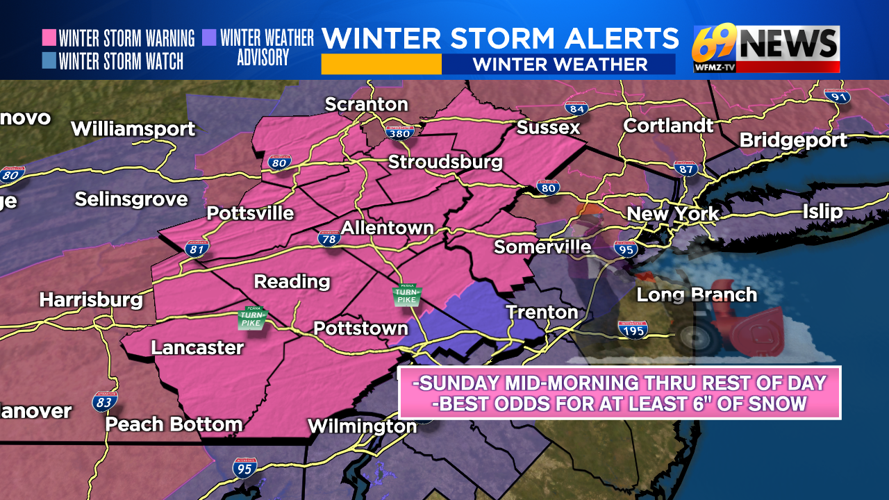 Latest snowfall forecast for Sunday: 4-8" of snow expected for much of ...