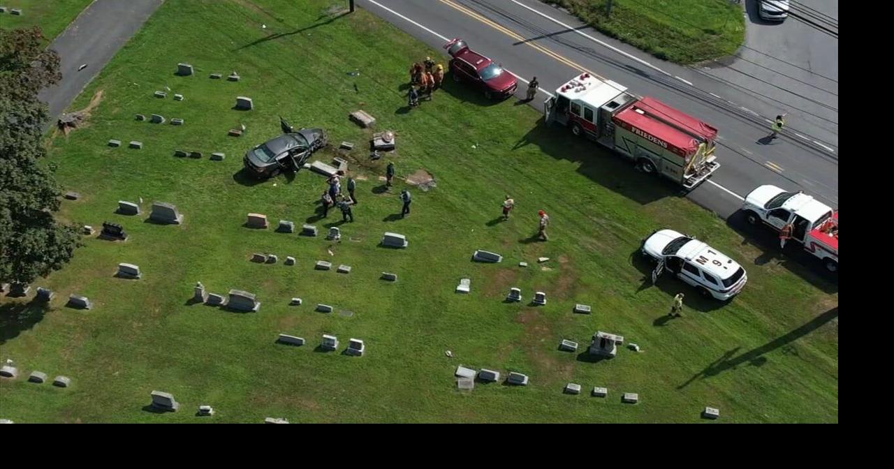 Car crashes into several headstones at Union Cemetery of Slatington ...