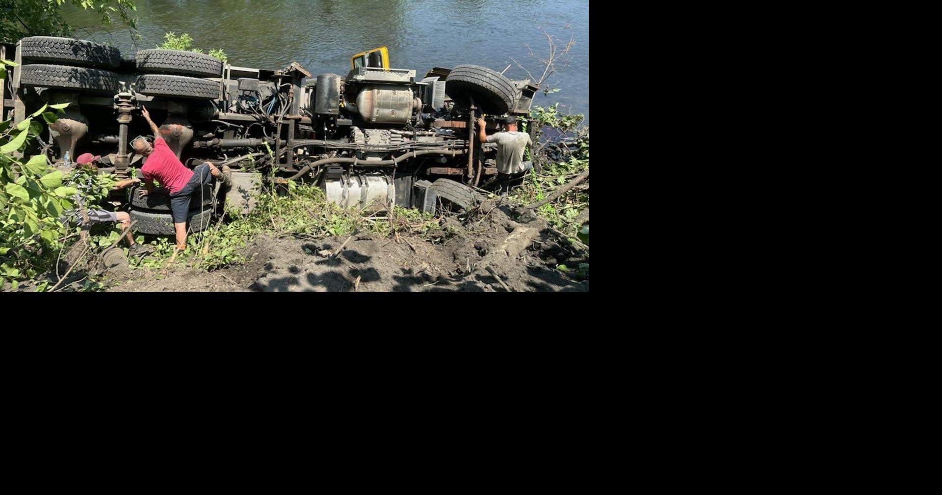 Penndot Truck Overturns In Schuylkill River Near Bingaman Street Bridge