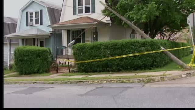 Utility pole falls onto home when hit by truck | Lehigh Valley Regional ...
