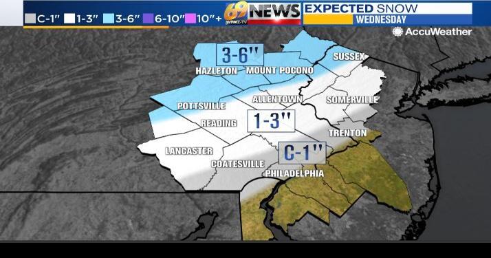 Expected snowfall map Wednesday | | wfmz.com