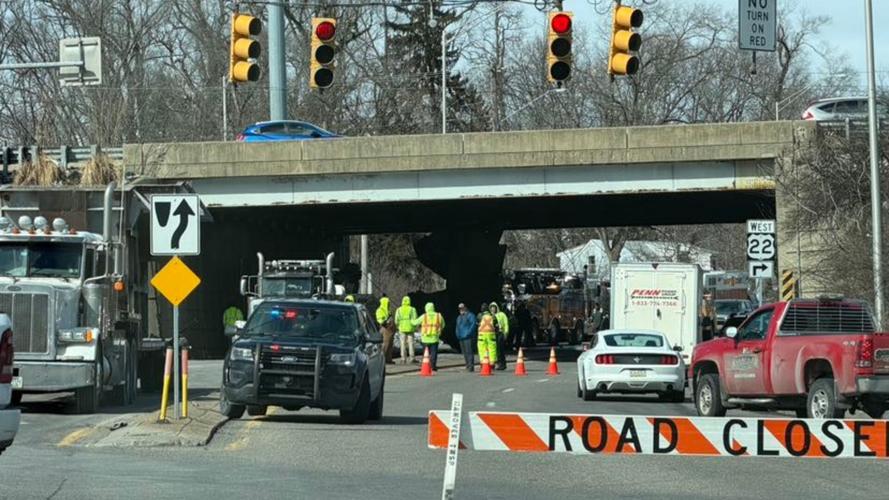Large piece of metal stuck under Route 22 overpass removed, Route 512 ...