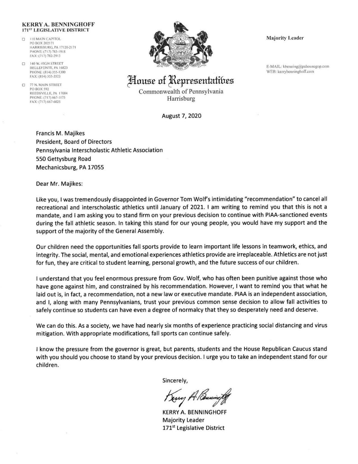Pa. House majority leader urges PIAA to continue with fall sports as ...