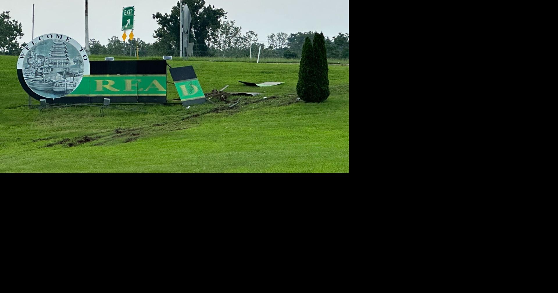 'Welcome to Reading' sign destroyed by out-of-control pickup truck ...