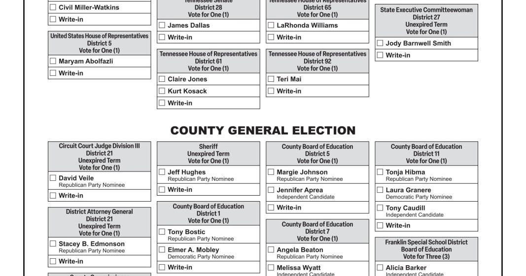 SAMPLE BALLOT • STATE OF TENNESSEE | Legal Notices | williamsonherald.com