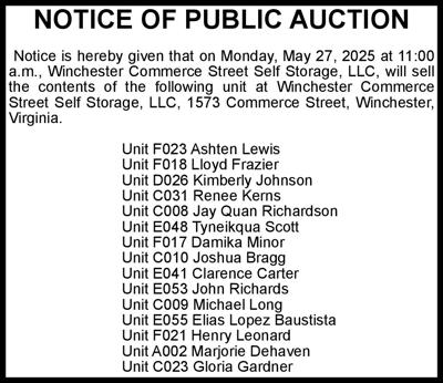 Notice of Public Auction 5-27 | 5-19 | Notices | winchesterstar.com