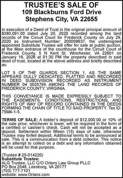 109 Blackburns Ford Drive | 25-014220 | 12/4 12/11 12/18/25 | Notices ...