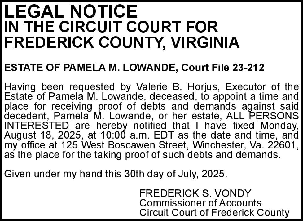 Pamela M. Lowande Estate | 8-4 & 11 | Notices | winchesterstar.com
