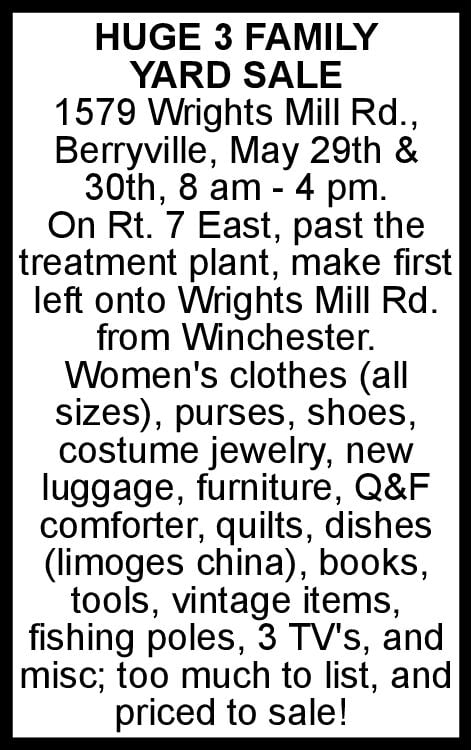 Huge 3 Family Yard Sale | Garage & Yard Sales | winchesterstar.com