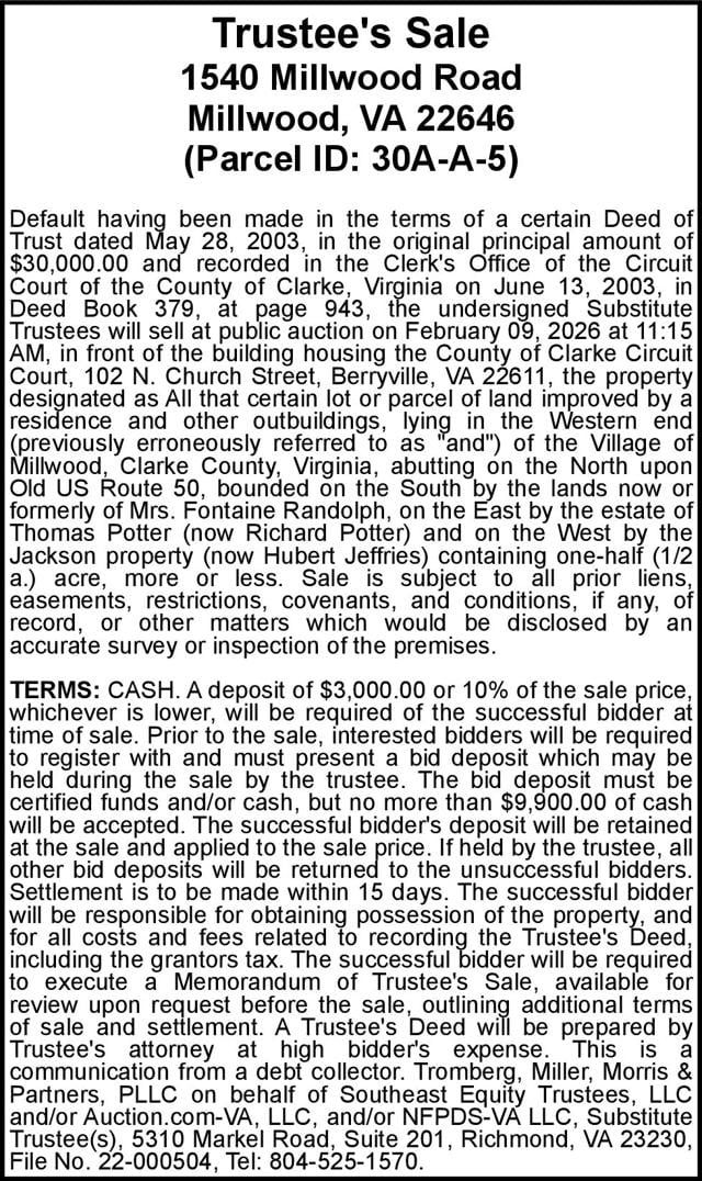 1540 Millwood Road, Millwood | 22-000504 | 1/7 1/14/26 | Notices ...