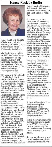 Nancy Kackley Berlin | Obituaries | winchesterstar.com