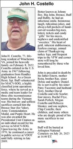John H. Costello | Obituaries | winchesterstar.com