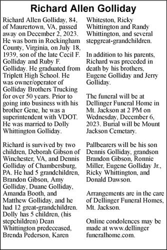 Richard Allen Golliday | Obituaries | winchesterstar.com