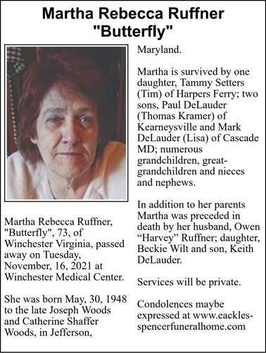 Martha Rebecca Ruffner | Obituaries | winchesterstar.com