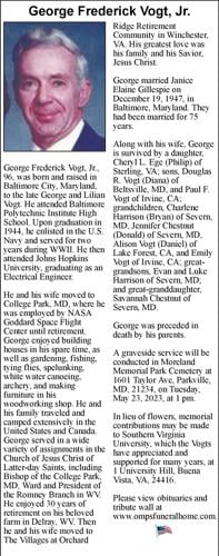 George Frederick Vogt, Jr. | Obituaries | winchesterstar.com