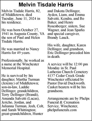 Melvin Tisdale Harris | Obituaries | winchesterstar.com