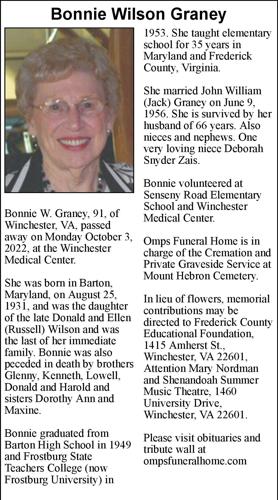 Bonnie Wilson Graney | Obituaries | winchesterstar.com