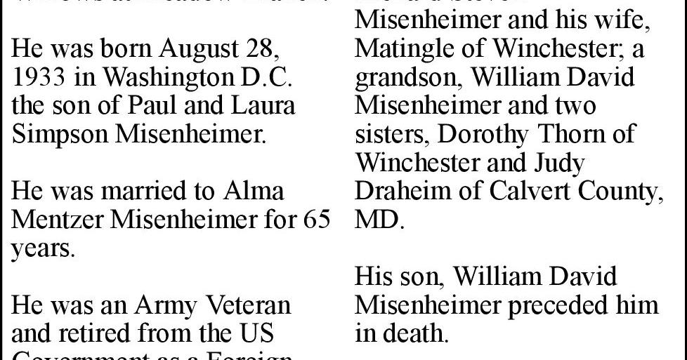 William Richard Misenheimer | Obituaries | winchesterstar.com