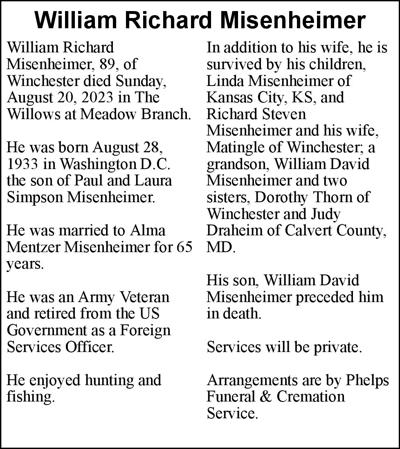 William Richard Misenheimer | Obituaries | winchesterstar.com