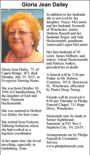 Gloria Jean Dailey | Obituaries | winchesterstar.com