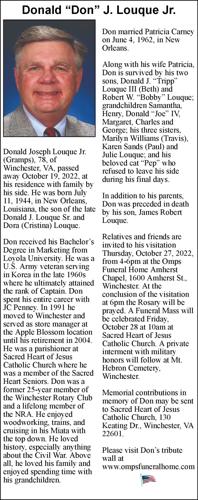 Donald “Don” J. Louque Jr. | Obituaries | winchesterstar.com