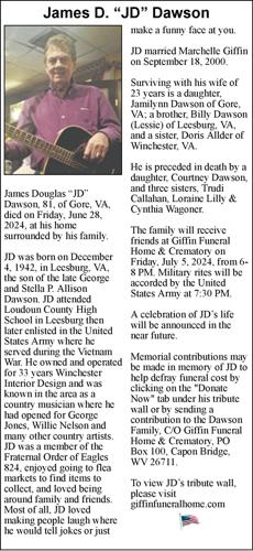 James D. “JD” Dawson | Obituaries | winchesterstar.com