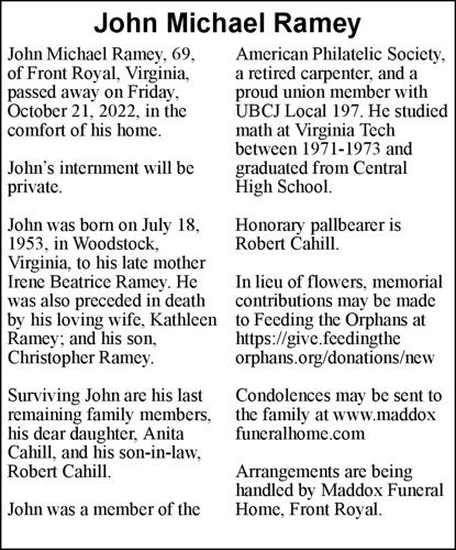 John Michael Ramey | Obituaries | winchesterstar.com