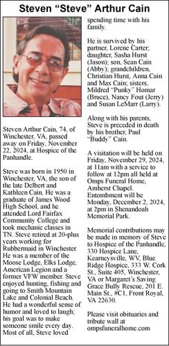 Steven “Steve” Arthur Cain | Obituaries | winchesterstar.com