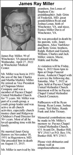James Ray Miller | Obituaries | winchesterstar.com