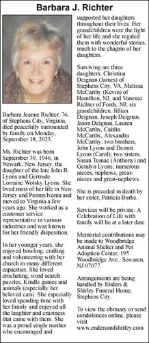 Barbara J. Richter | Obituaries | winchesterstar.com