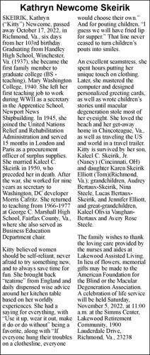 Kathryn Newcome Skeirik | Obituaries | winchesterstar.com