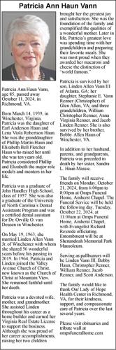 Patricia Ann Haun Vann | Obituaries | winchesterstar.com